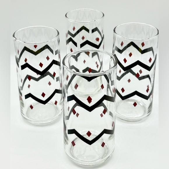 Vintage | Dining | Vintage Red Black Drinking Glasses With Zigzag ...